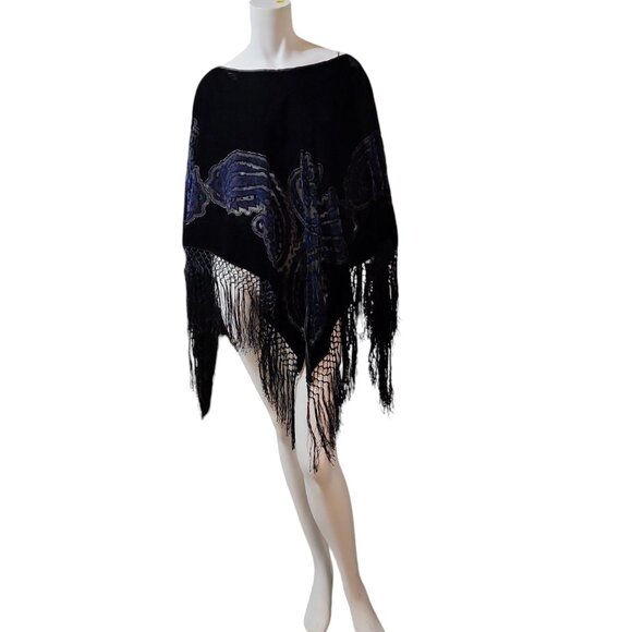 Vintage | Other | Vintage Black Burnout Velvet Knotted Fringe Fancy ...